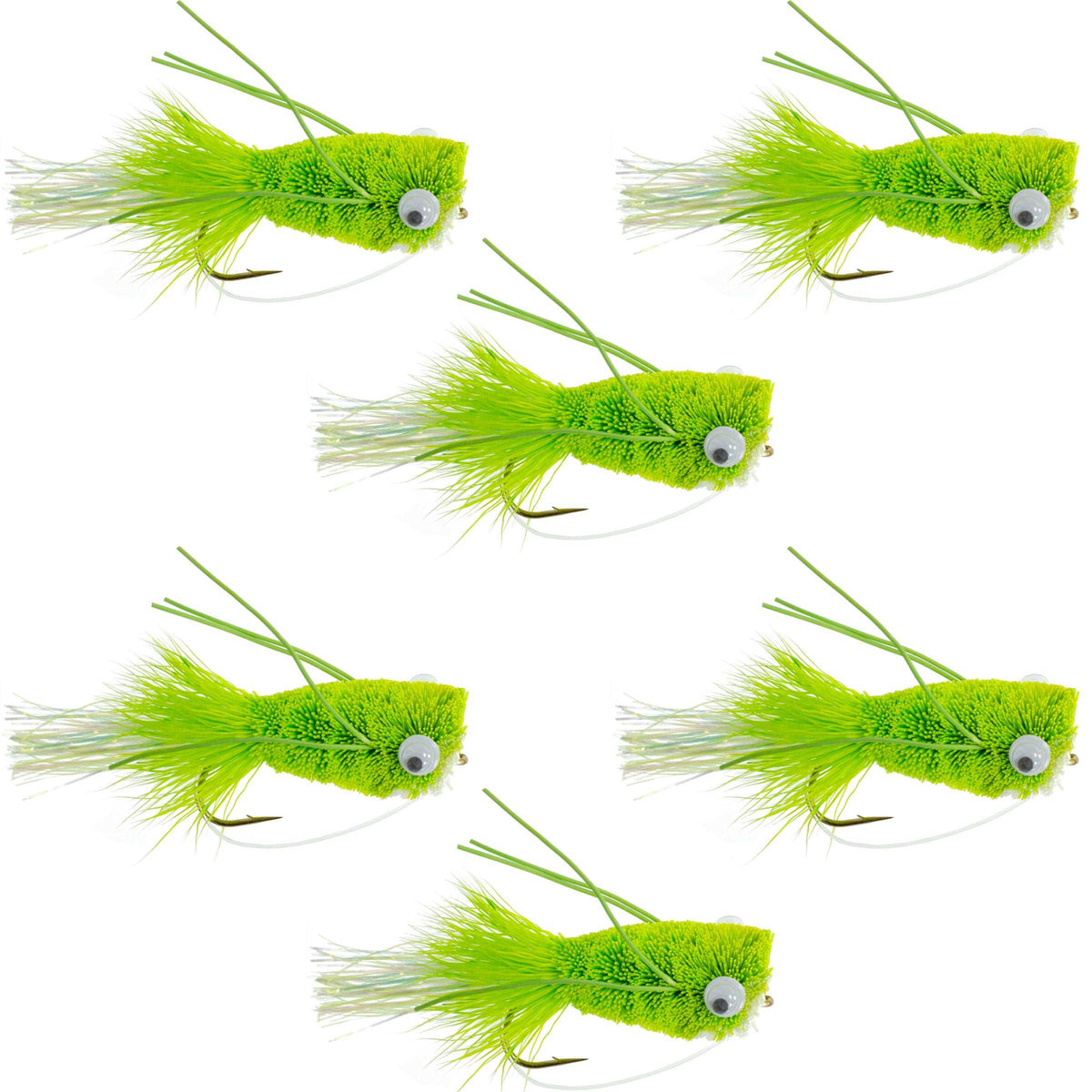 Flashtail Bass Popper 6 Flies Hook Size 6 - Chartreuse Bass Fly Fishin – MONSTERBASS