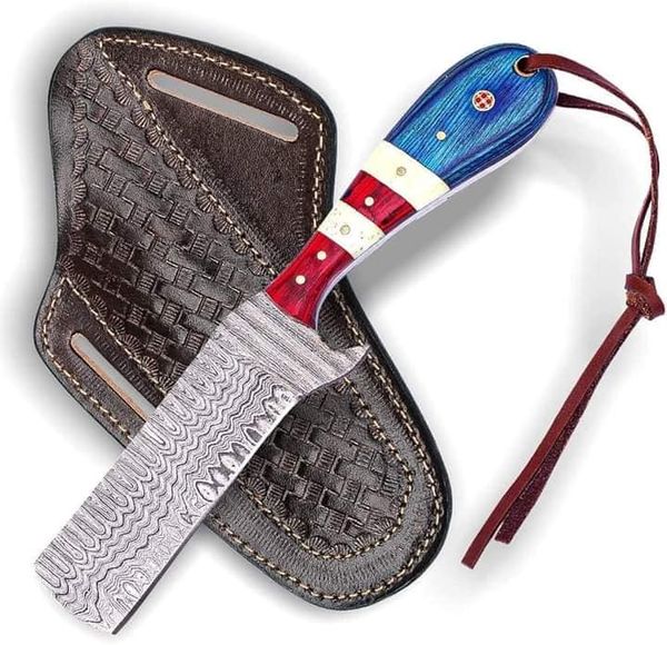 Custom Handmade Bull Cutter Knives - Damascus Steel Blade, Pakkawood ...