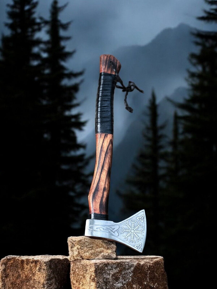 Battle Axe with Custom Handmade Forged Engraved 1095 Steel Blade and A ...
