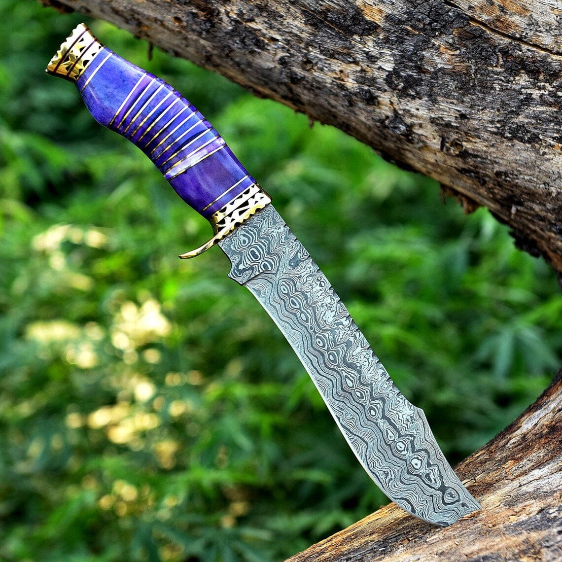 Vintage Original Damascus Steel Bowie Knife – 13" with Brass Guard and ...